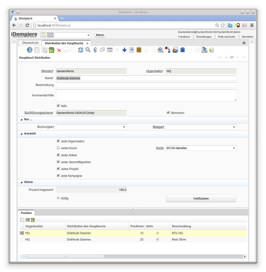Distribution des Hauptbuchs (Fenster ID-323) – iDempiere de