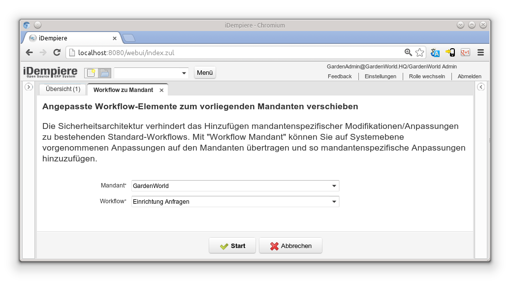 Workflow zu Mandant (Prozess ID-309) – iDempiere de