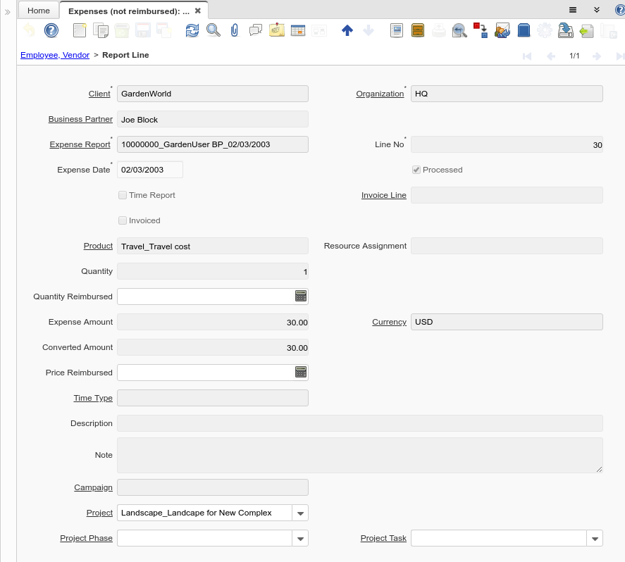 Expenses (not reimbursed) (Window ID-254) - iDempiere en
