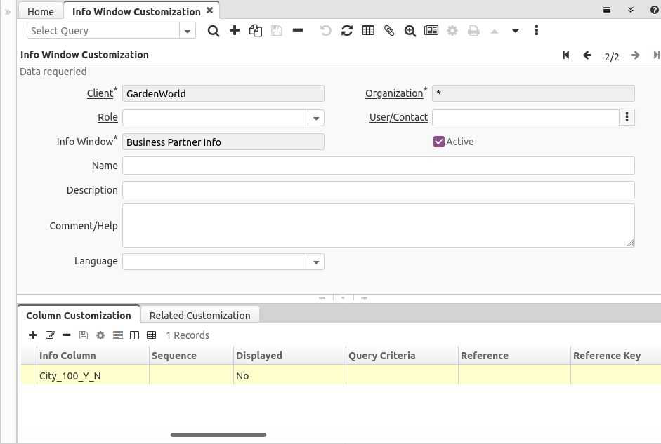 Info Window Customization (Window ID-200110) - iDempiere en